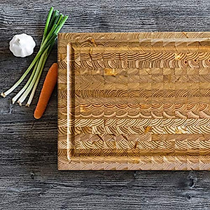 Larch Wood Canada End Grain Carver's Cutting Board, Handcrafted for Professional Chefs & Home Cooking, 24" x 15" x 2" plus Larch Wood Beeswax and Mineral Oil Conditioner (1.6 oz/ 45g)