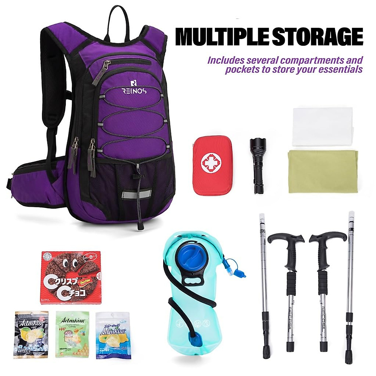 REINOS Hydration Backpack with 3L Bladder for Men & Women, Daypack with Thermal Insulation | Great for Hiking, Running, Cycling, Camping, Skiing, Outdoor Activities (Violet)