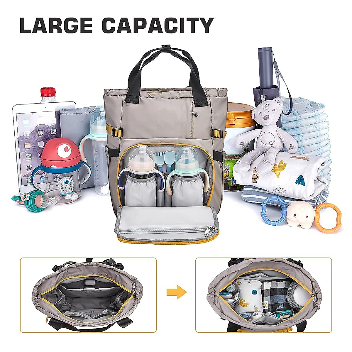 Diaper Bag Backpack,Baby Bag with Portable Changing Pad Insulated Pockets Waterproof Diaper Bag Tote for Mom Dad Women Boy Girl Stroller Diaper Backpack,Mommy Bag Large Capacity Nappy Bag Beige