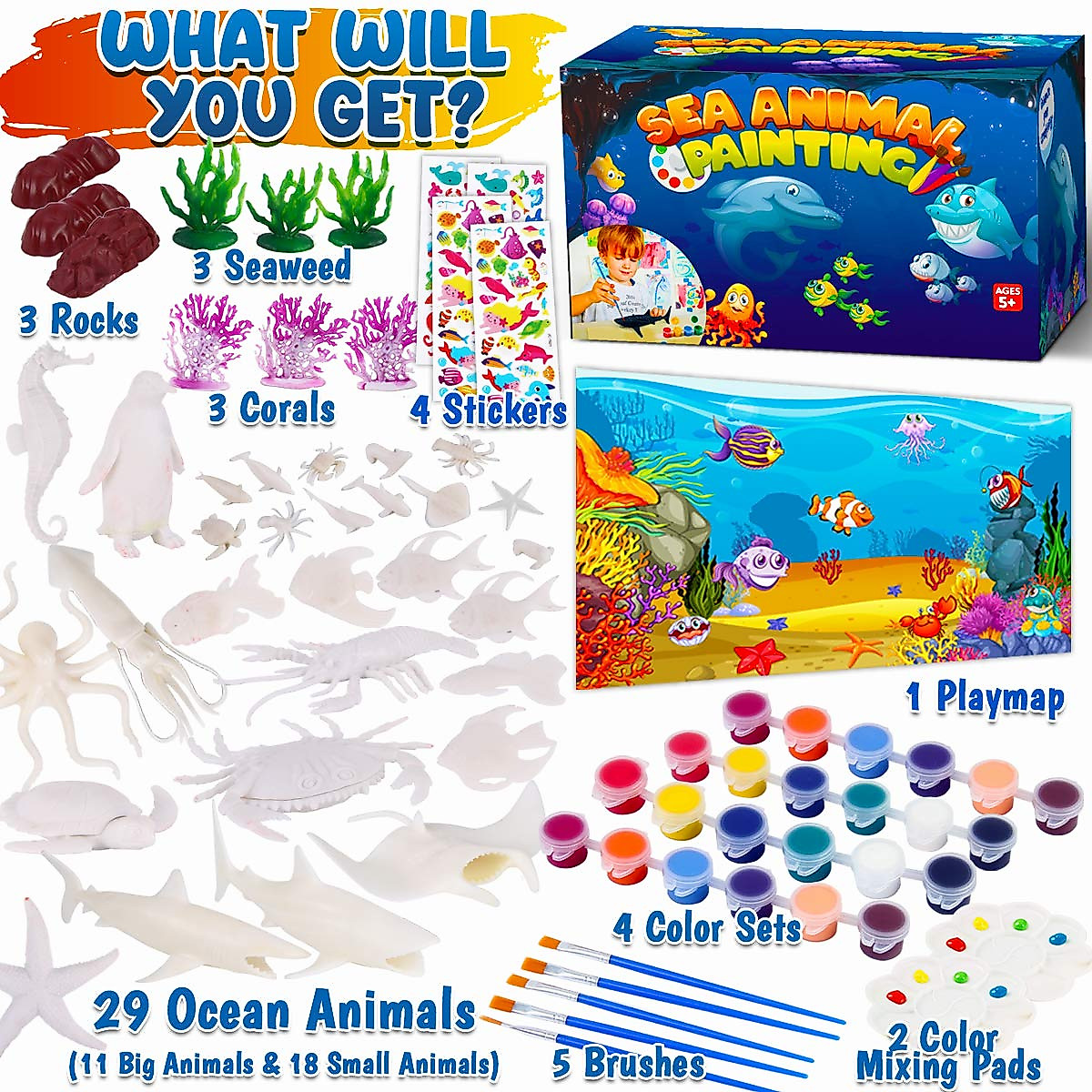 FUNZBO Shark Fish Toys Painting Kits for Kids Art Supplies, Sea Animal Sea Creatures Ocean Toys, Arts and Crafts for Kids Toddlers Boys Girls Ages 3-12
