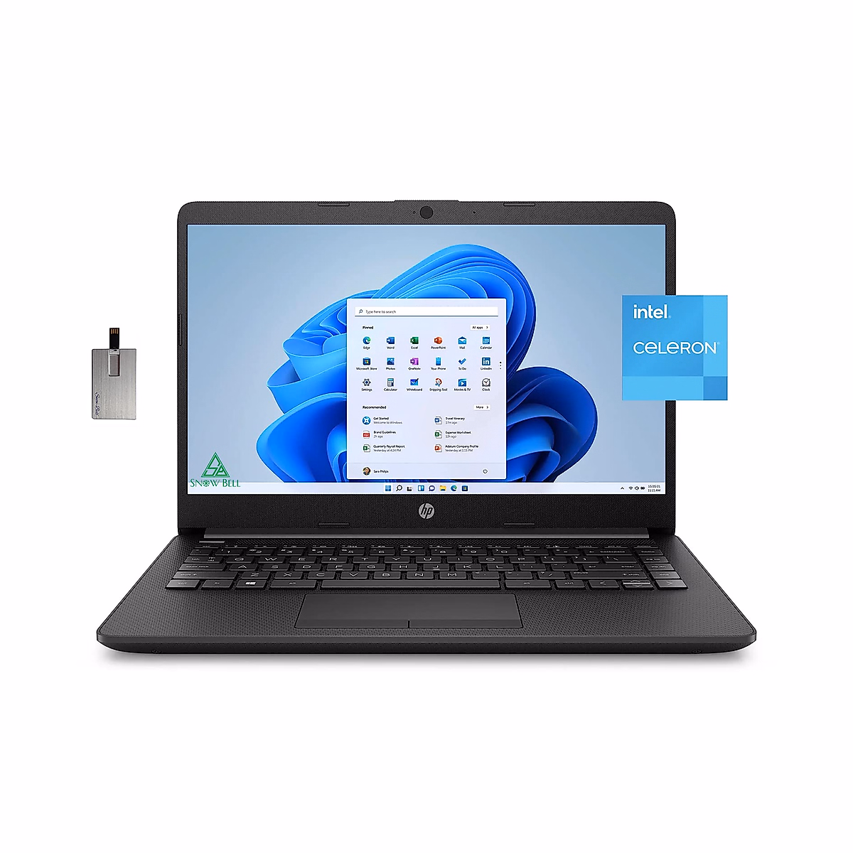 HP 2022 Stream 14" HD Laptop, Intel Celeron N4120 Processor, 4GB RAM, 64GB eMMC Storage, HD Webcam, HDMI, Wi-Fi, Bluetooth, Black, Office 365 1-Year, Windows 11 S, 32GB SnowBell USB Card