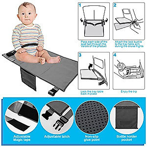 Toddler Airplane Travel Bed, Airplane Seat Extender for Kids, Anti-Slip Design Kids Airplane Travel Essentials, Child Resting Foot Mats, Lightweight & Foldable (Grey-1pcs)