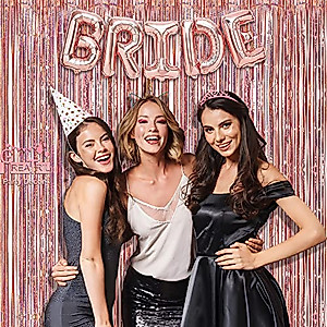 Rose Gold Tinsel Curtain Party Backdrop - GREATRIL Foil Fringe Curtain Streamers for Bachelorette Party Decorations Bride to Be Birthday Girls Streamers Party Decor 2 Packs (Glitter Rose Gold)