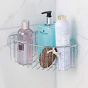 iDesign Rondo Metal Wire Suction Bathroom Shower Caddy Corner Basket for Shampoo, Conditioner, Soap, Creams, Towels, Razors, Loofahs, Stainless Steel