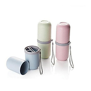 1Pcs Travel Toothbrush Cup Multifunction Wheat Stalk Wash Gargle Cup Portable Business Trips Handy Travel Toothpaste Case Holder Container Storage Box Organizer for Travel and Outdoors (Blue)