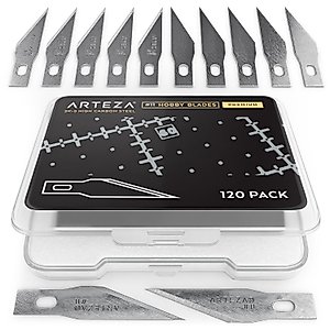 Arteza Hobby Knife Blades, Set of 120, No. 11 Fine-Point Carbon-Steel Art Blades, Craft Supplies for Precision Cutting of Wood, Plastic, Paper, Leather, and Film