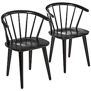 Target Marketing Systems Set of 2 Florence Dining Chairs with Low Windsor Spindle Back, Set of 2, Black