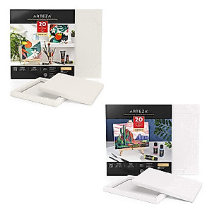 Arteza Acrylic Paper Canvas Pad 9.5x9.5 20 Sheets and Acrylic Paper Canvas Pad 8x11 20 Sheets Bundle, Painting Art Supplies for Artist, Hobby Painters & Beginners
