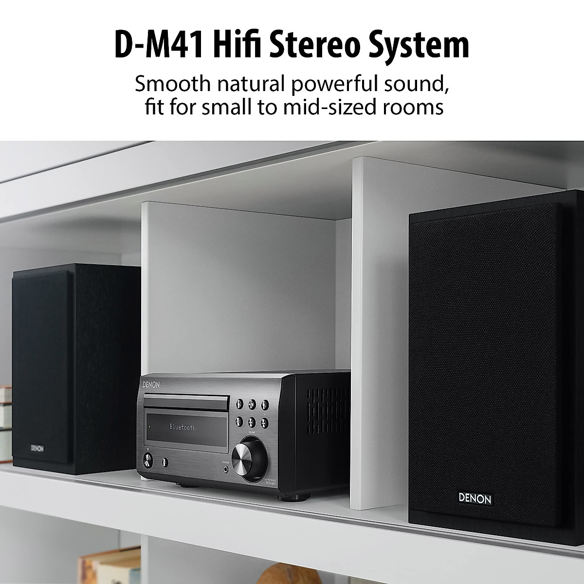 Denon D-M41 Home Theater Mini Amplifier and Bookshelf Speaker Pair - Compact HiFi Stereo System with CD, FM/AM Tuner and Wireless Bluetooth Music | Perfect for Small Rooms and Home Cinema