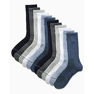 Calvin Klein Socks - Cushioned Mid-Calf Athletic Performance Crew Sock (12 Pack), Size 7-12, Blue Assorted