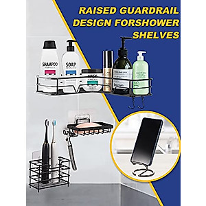 GOJUSO 2 Size Corner Shower Caddy Hair Dryer Holder Wall Mounted Toothbrush Holder Phone Stand for Desk No Drilling Hanging for Bathroom/Kitchen/Rustproof