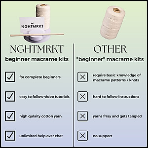 NGHTMRKT Macrame Kit, DIY Macrame Kits for Adult Beginners, Macrame Wall Hanging Kit, 220 Yards Macrame Cord, Wooden Dowel