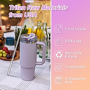 Reusable Straws for 40 oz Tumbler,Plastic Replacement Straws for Stanley Cup, for Simple Modern 40 oz tumbler,6 Pack Clear Straws with 2 Straw Cleaner Brush (12.2 Inch for Stanley 40oz)