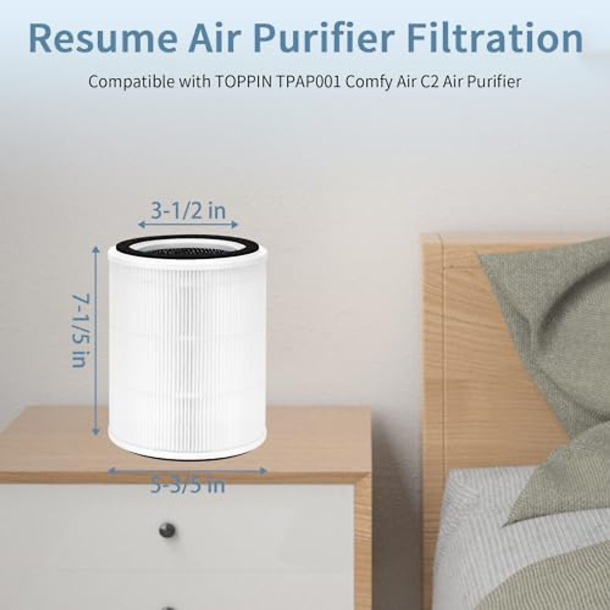 Improvedhand TPAP001 True HEPA Filter Replacement for TOPPIN TPAP001 Comfy Air C2 Air Puri-fier, Replace # TPFF001, 3-IN-1 HEPA and Activated Carbon Filter - 2 Pack