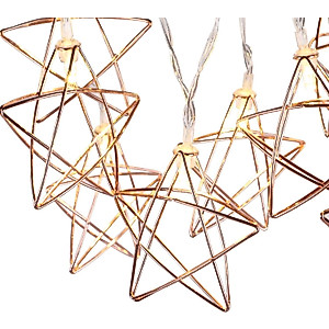 AMZSTAR 3M 20LED Rose Golden Metal String Lights, Geometric Lights Diamond Battery Powered Fairy Lights Indoor Decorative Lights for Home Bedroom Garden Wedding Party (Star)