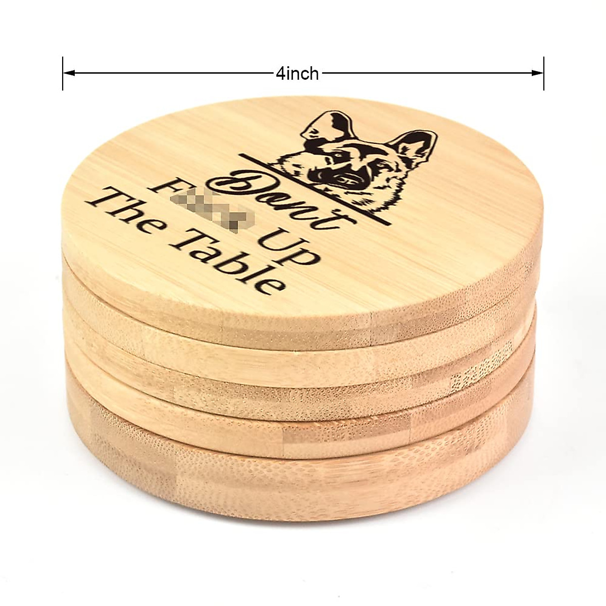 Funny Coasters for Drinks with Holder, Coasters for Coffee Table Set of 4 Coasters for Dining Table, German Shepherd Round Coasters 4" Housewarming Gifts for New House/Home - BZA055