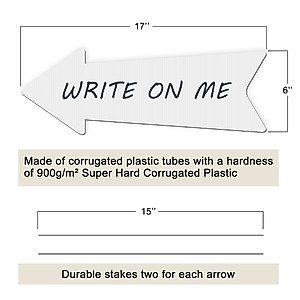 Blank Arrow Yard Signs with Stakes, 5 Pack 17 x 6 Inches White Plastic Blank Wedding Directional Yard Signs, This Way Arrow Yard Signs for Weddings, Birthday Party, Guidepost Decorations