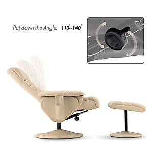 MCombo Recliner with Ottoman, Reclining Chair with Massage, 360 Swivel Living Room Chair Faux Leather 7902 (Cream White)