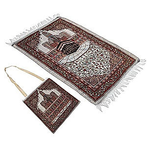 Tnfeeon Muslim Prayer Mat with a Cloth Bag Pilgrimage Carpet Muslim Praying Rug for Pilgri Thick Cotton