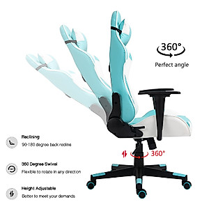 Modern-Depo High-Back Swivel Gaming Chair Recliner with Lumbar Support and Headrest, Height Adjustable Ergonomic Office Desk Chair, Blue White
