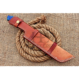 HUNTEX Unique Custom Handmade Hand-Forged Twist Pattern Damascus Steel 14 Inch Long Full Tang Pakka Wood Handle Razor Sharp Hunting Camping Tracker Knife with Genuine Leather Sheath