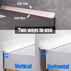 Water Barrier for Sink,Shower Threshold Water Dam Barrier,Waterproof Barrier Bathroom,Collapsible Silicone Strip Trim Splash Guard (White-2M)