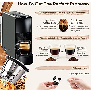 Stainless Steel Refillable Coffee Espresso Capsules, Reusable Coffee Pods Compatible with Nespresso Original Line Brewers 4Y Crema New Generation (3 Capsules + 1 Tamper)
