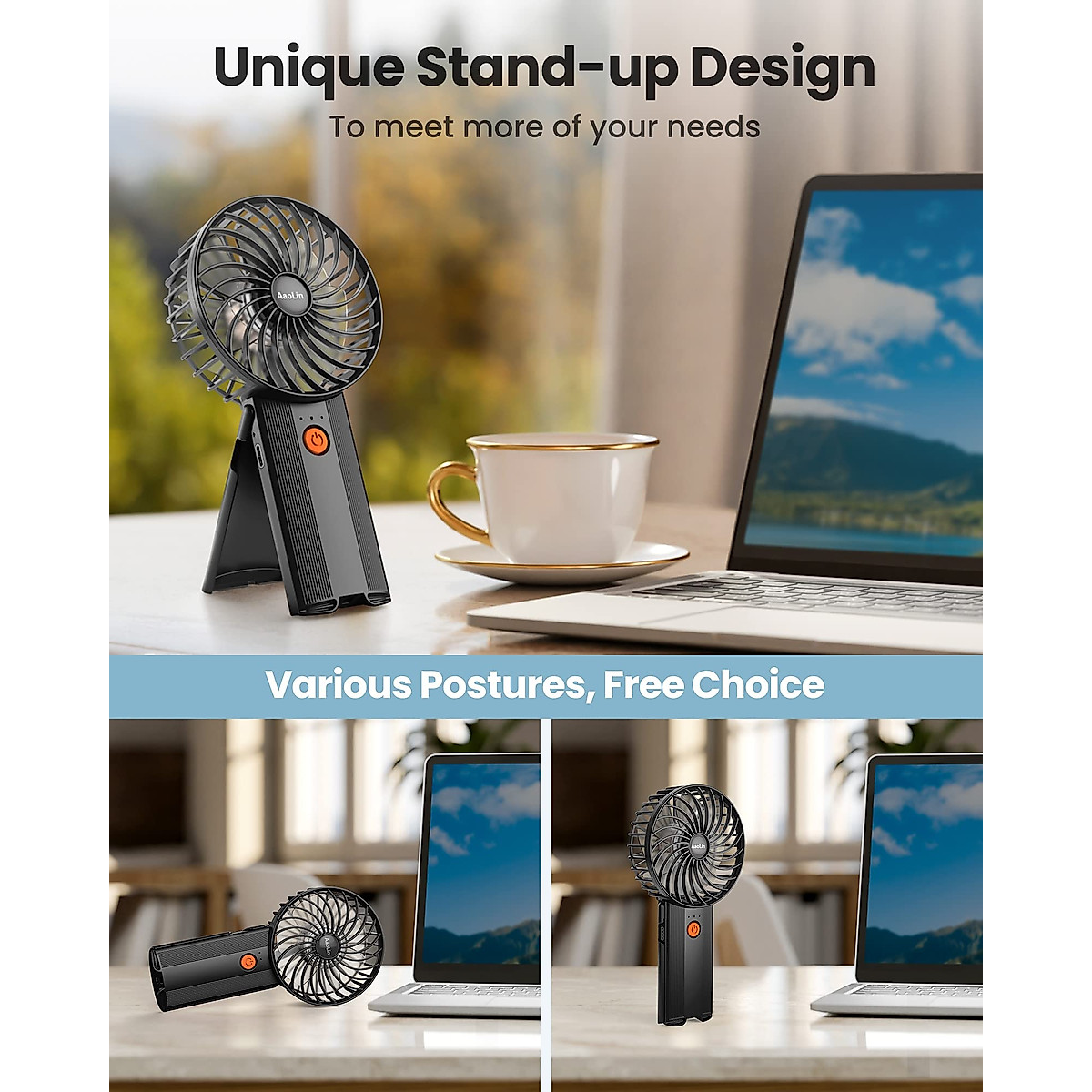 AaoLin Handheld Fan and Desk Tower Fan, 4 Speeds [6-15H Working Time] Hand Held Fan & 10000mAh Rechargeable Oscillating Table Fan, Max Last 30Hrs