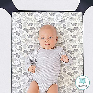 The Peanutshell Fitted Pack n Play, Playard, Mini Crib Sheets for Baby Boys or Girls | 2 Pack Set | Grey Elephant and Stripes