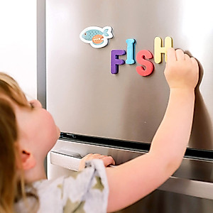 Curious Columbus - Fridge Magnets for Toddlers - Learning Magnets for Toddlers - Set of 52 Toddler Magnets - 26 Big Foam Food Magnets + 26 ABC Alphabet Magnets - Fun Refrigerator Magnets for Kids