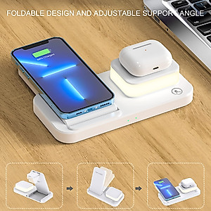 FASLY Wireless Charger for iPhone 14/13/Pro/Mini/Max/12/11/XS/XR/X/8 /Samsung, 3 in 1 Charging Station Dock Stand with Night Light for Apple iwatch 8/Ultra/7/SE/6/5/4/3/2, AirPods 3/2/Pro (White)