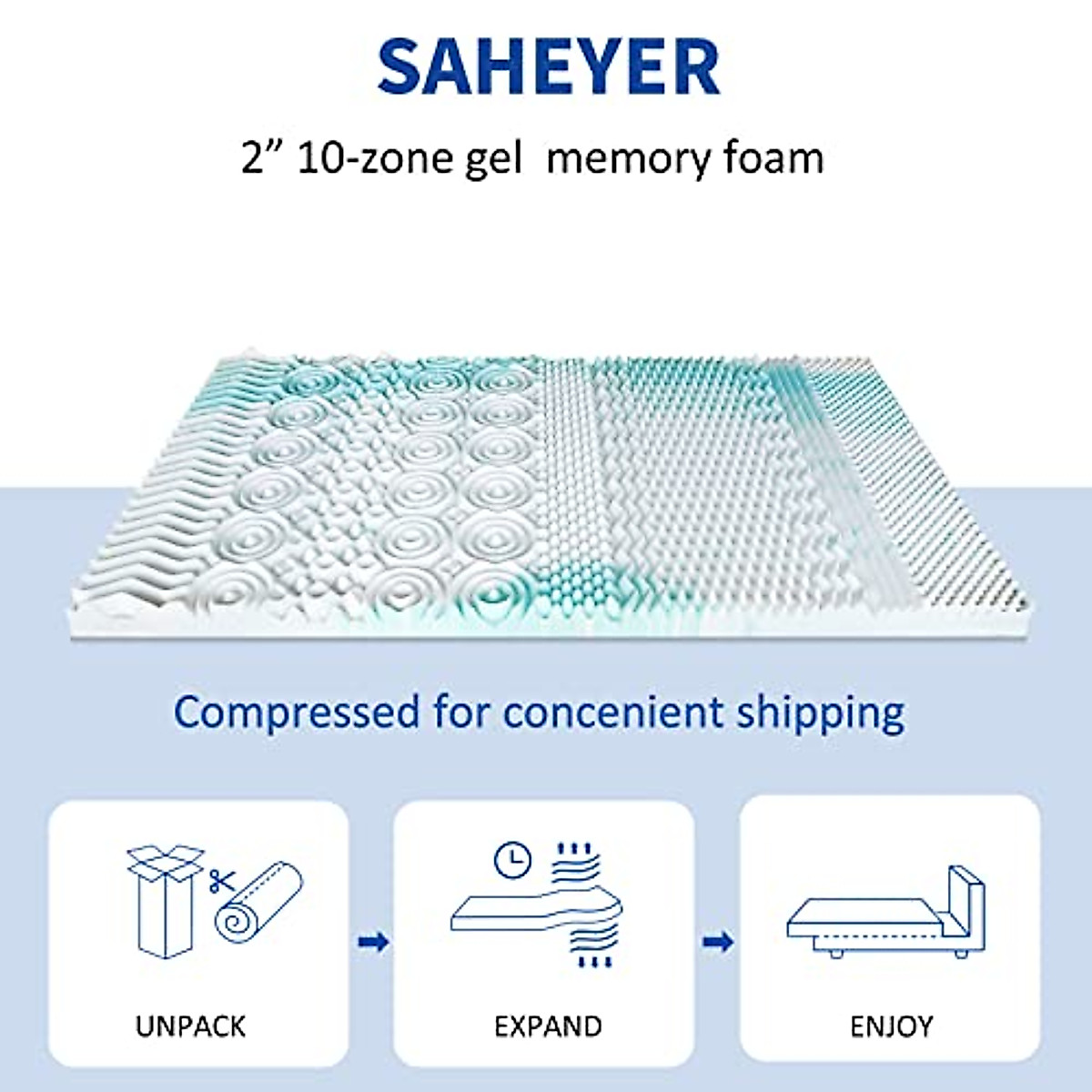 SAHEYER 2 Inch Twin Mattress Topper, 10-Zones Memory Foam Mattress Topper, Gel Infused Cooling Mattress Topper for Back Pain, Ergonomic Design Skin-Friendly, CertiPUR-US Certified Bed Topper