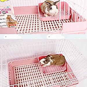 WEWAYKGJ Rabbit Litter Box Bunny Potty Box Guinea Pig Hay Rack Feeder Rabbits Corner Litter Pan Potty Trainer Pet Toilet with Cleaning Set for Hamster, Guinea Pig, Ferret and Other Animals (Pink)