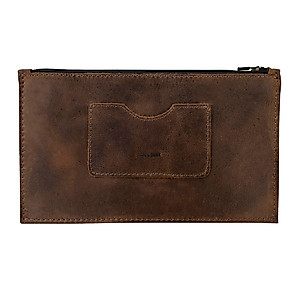 Hide & Drink, Rectangular Zippered Handbag for Women with Card Slot, Female Purse, Full Grain Leather, Handmade, Bourbon Brown