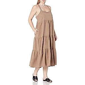 The Drop Women's Brit Tiered Ankle Maxi Tent Dress, Mushroom, L
