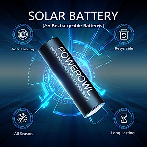 POWEROWL Solar Rechargeable AA Batteries 2800mAh, Wide Temperature Range Battery, Excellent Performance for Solar Garden Lights, Battery String Lights, Outdoor Devices - Recharge Universal (12 Count)
