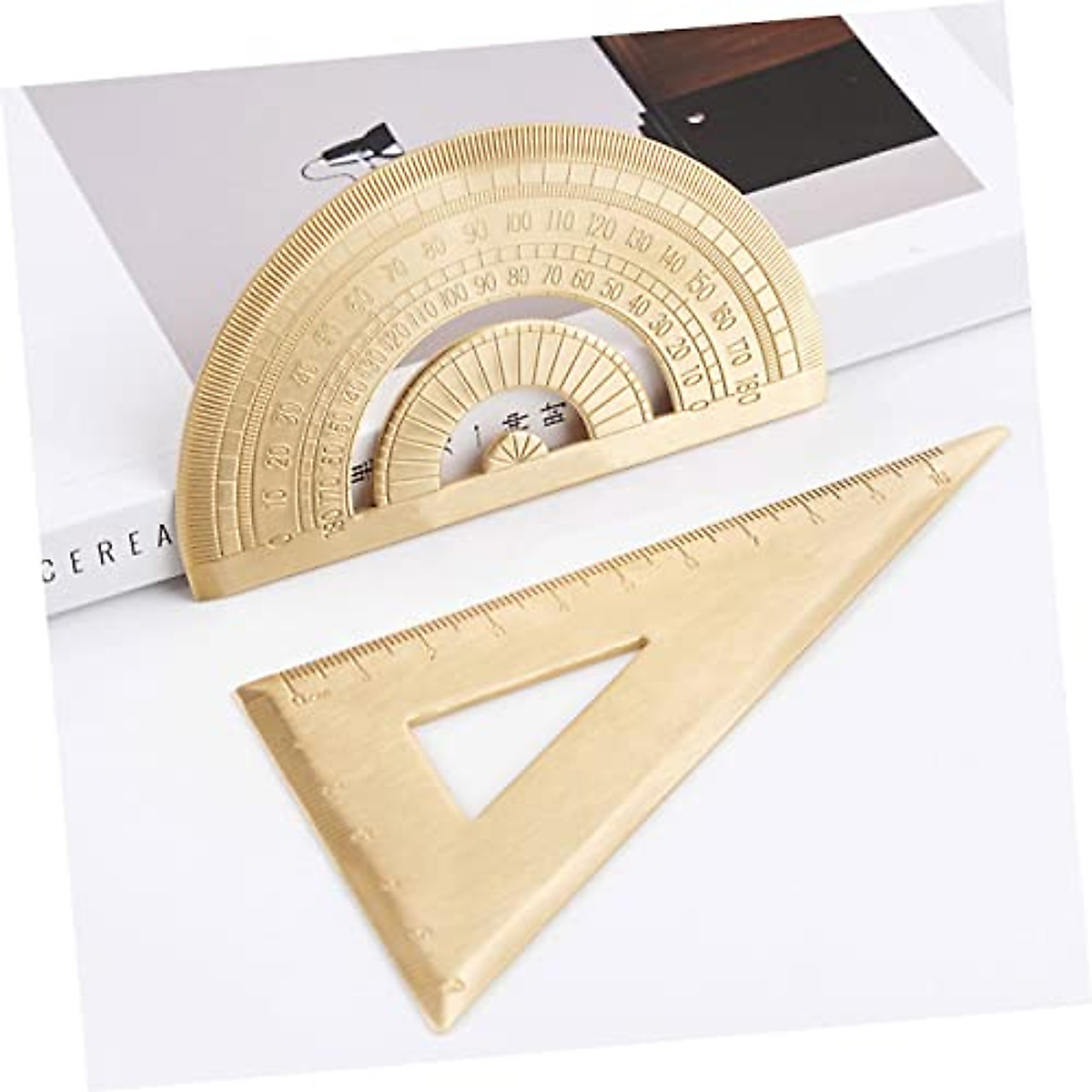 Ciieeo Triangle Ruler Triangular Ruler Stainless Steel Ruler Nordic Style Ruler Metal Protractor Plastic Ruler Clear Math Ruler Triangle Metric Ruler School Supplies with Hole Stationery