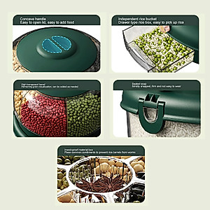 Mumusuki 4kg Rice and Grain Storage Container, Single Layer 6 Grids 360° Rotating Food Dispenser Airtight Food Storage Container for Grain, Sugar, Flour, Rice, Nuts, Snacks (Dark Green)