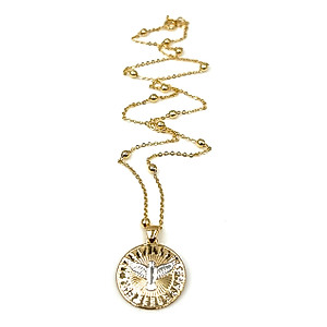 FWJ 18K Gold Plated Holy Spirit Pendant Necklace for Women Religious Jewelry