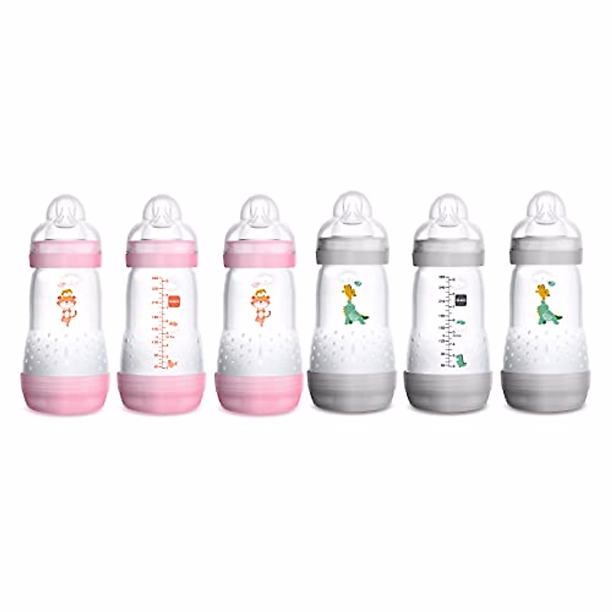 MAM Easy Start Anti-Colic Medium Flow Bottles 9 oz (6-Count), Gray and Pink