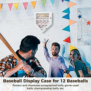 TIMCORR Baseball Display Case for 12 Baseballs, Wall Mount, White Wooden Frame with Transparent Acrylic Panel and Dual Metal Locks