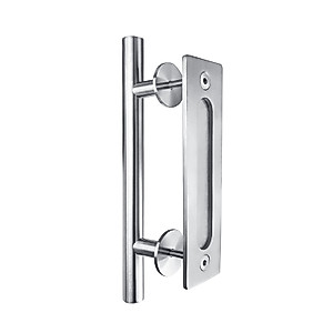 SMARTSTANDARD 6 Feet Top Mount Sliding Hardware Kit with 12'' Handle Set-Stainless Steel Heavy Duty Sturdy Barn Track-Simple and Easy to Install-Fit 36" Wide Door Panel (T Shape Hanger)