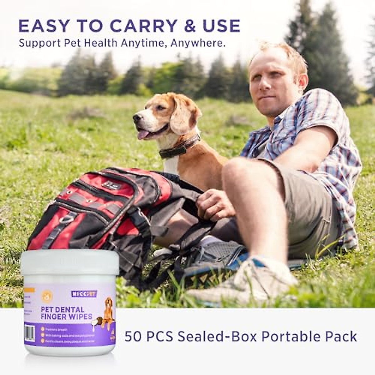 HICC PET Teeth Cleaning Wipes for Dogs & Cats, Remove Bad Breath by Removing Plaque and Tartar Buildup No-Rinse Dog Finger Toothbrush, Disposable Gentle Cleaning & Gum Care Pet Wipes, 50 Counts