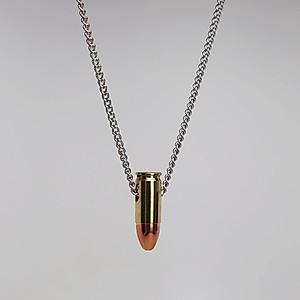 Real Metal 9mm Luger Bullet Jewelry Necklace Hand Polished Brass and Copper Finish