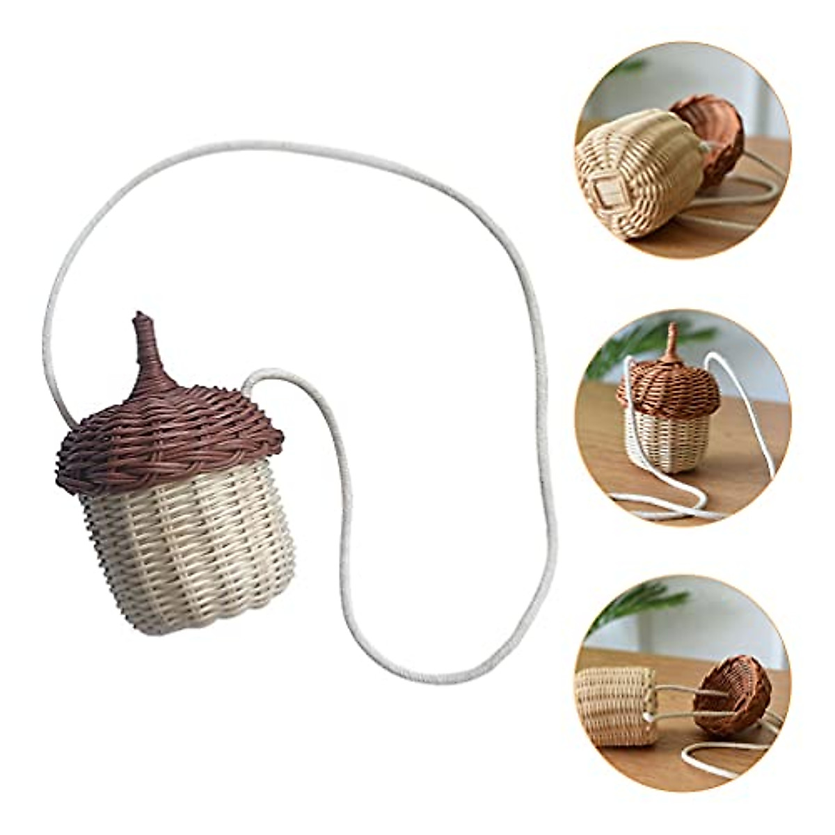 Handwoven Rattan Bag Acorn Shaped: Wicker Crossbody Handbag Beach Straw Hand Woven Shoulder Bag Small Basket with Handle for Kids Women Summer Travel