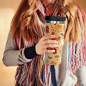 Chicken Tumbler with Handle and Straw, Stainless Steel Vacuum Insulated Flip Straw 30 oz Chicken Tumbler Spill Proof Coffee Travel Mug Chicken Gifts for Women