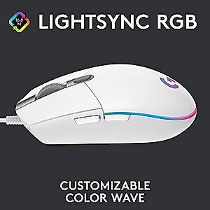 Logitech G102 Light Sync Gaming Mouse with Customizable RGB Lighting, 6 Programmable Buttons, Gaming Grade Sensor, 8 k dpi Tracking,16.8mn Color, Light Weight (White)