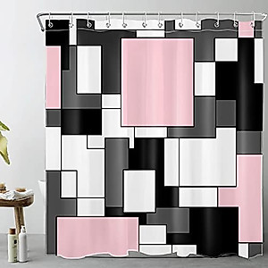Modern Pink Shower Curtain for Bathroom, Grey Black and White Abstract Mid Century Minimalist Geometric Shower Curtains 72X72 inch Polyester Fabric Bathroom Decoration Bath Curtains Hooks Included