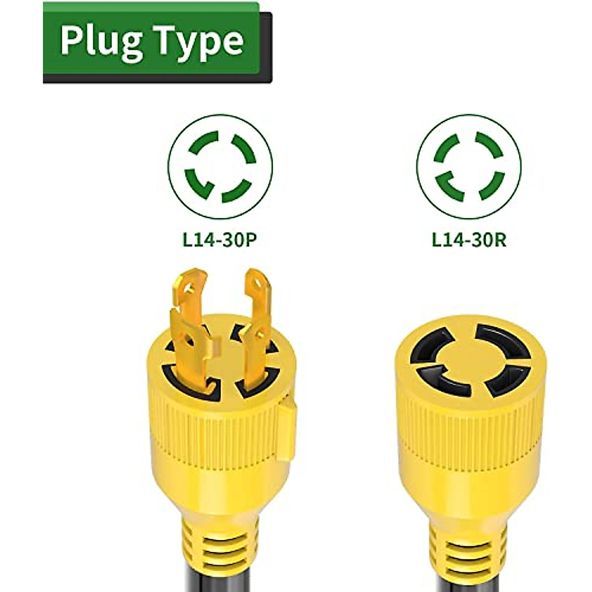 20 Feet NEMA L14-30P/L14-30R Generator Extension Cords, 4 Prong Heavy Duty, 30 Amp,125/250V,Up to 7500W 10AWG Cable and The Cable UL Certification,Black