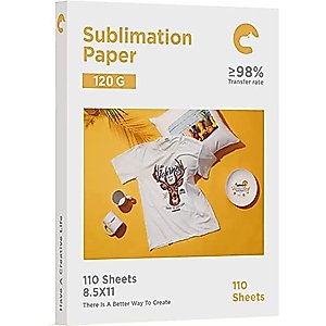 Hiipoo Sublimation Paper 8.5x11 Inch, Work with Sublimation Ink and E Sawgrass Inkjet Printers for Mugs T-Shirts Light Fabric and Other Sublimation Blanks (110 Sheets, 120G) (A-8.5x11)